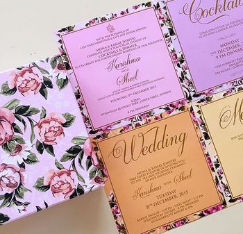 Photo of floral print wedding cards