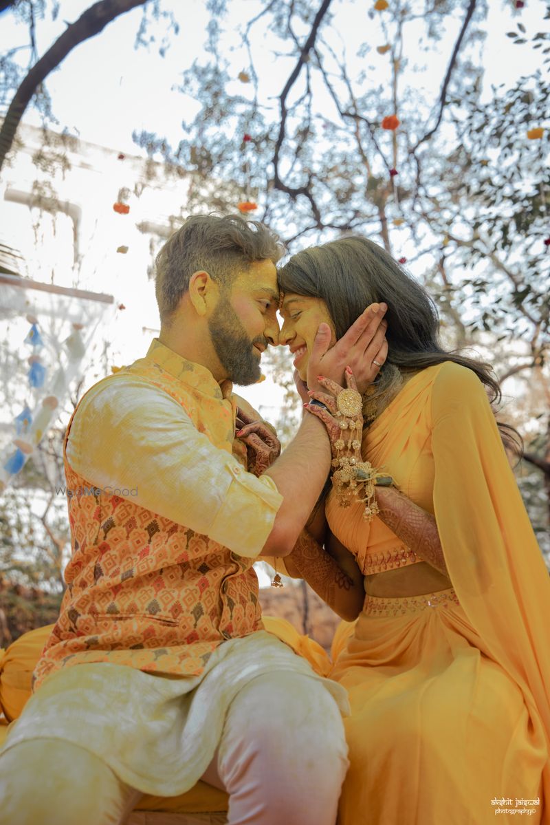 Photo of Cute Couple pose for Haldi celebrations