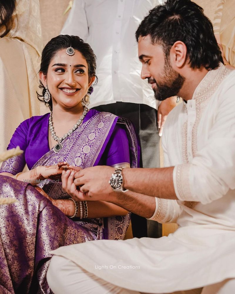 Photo of Couple portrait at a south Indian engagement