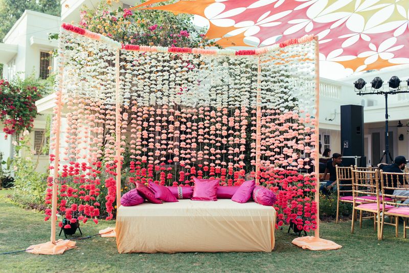 Photo of Ombre floral string backdrop for mehendi