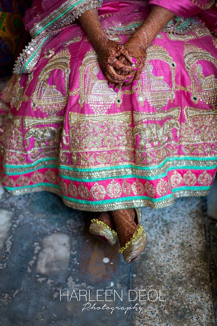 Photo of Bright Pink Lehenga with Aqua Border and Palki Design