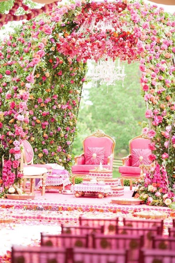 Photo of Stunning floral mandap with pink flowers