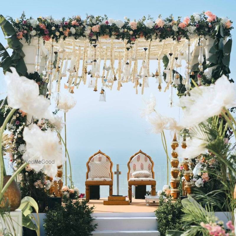 Photo of White and green theme mandap decor ideas