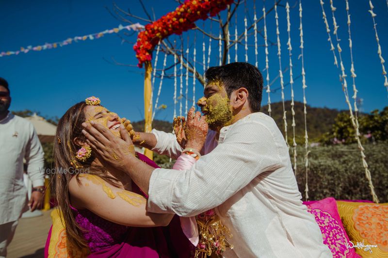 Photo of cute couple shot on haldi