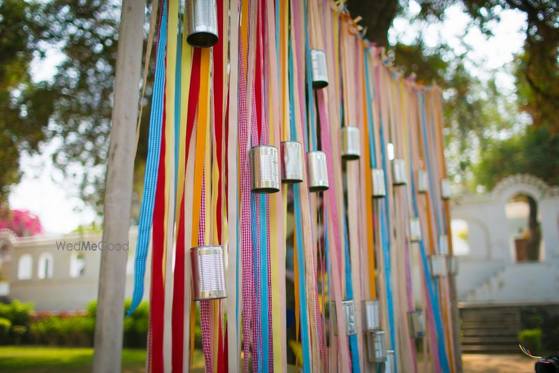 Photo of Ribbons as wedding photobooth backdrop