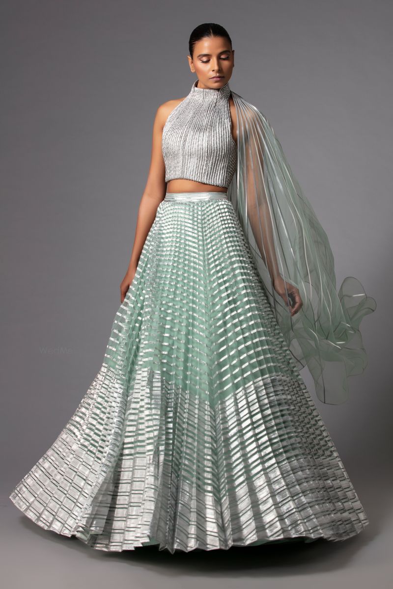 Plissé flowy lehenga by Amit Aggarwal
