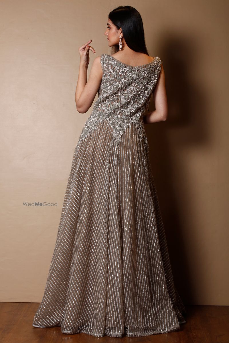 Grey heavy embellished gown in net by Zari Jaipur
