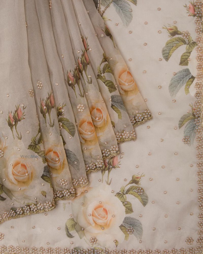 Grey organza pearl saree by Nalli Silks