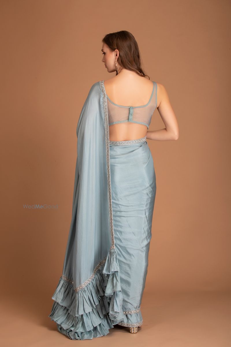 Ice blue ruffle saree by House of Tushaom