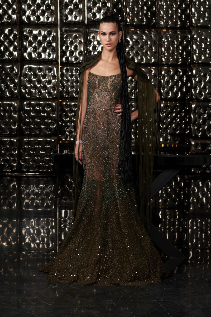 Grey gown with blue sequin by Designer