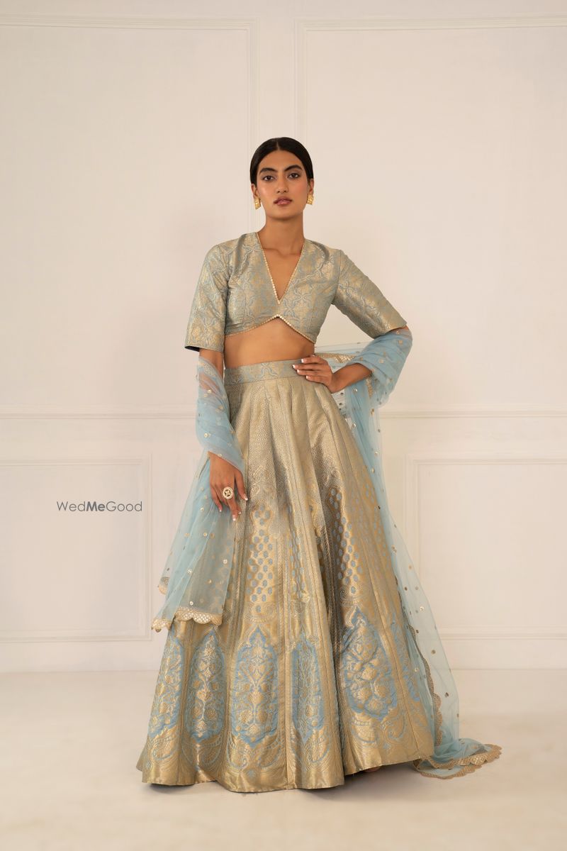 Sky blue banarsi lehenga by Studio Iris