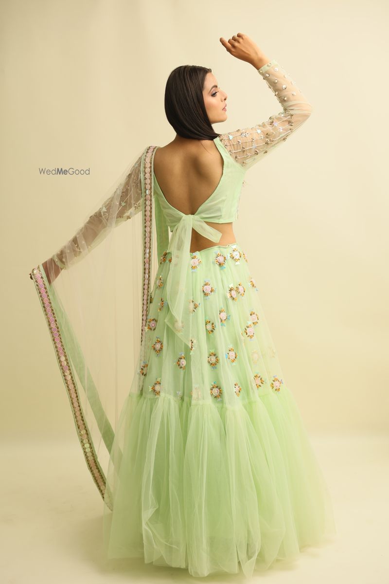 Green Ruffle Lehenga with embroidery work