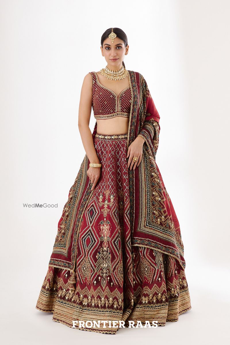 Deep Red Silk Crepe Lehenga with motif work
