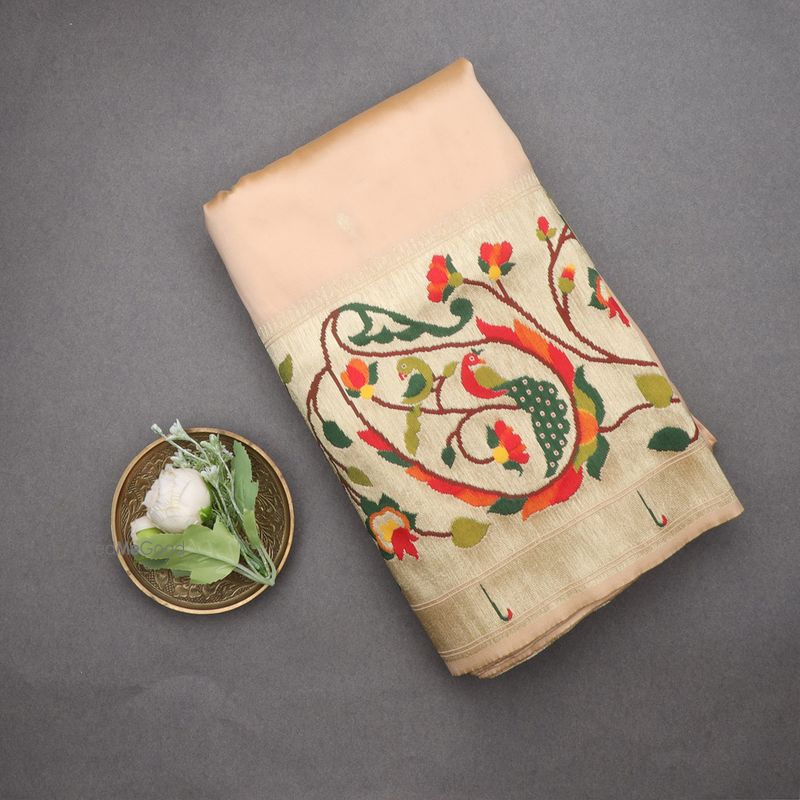 Cream Silk Saree With Paithani Pattern