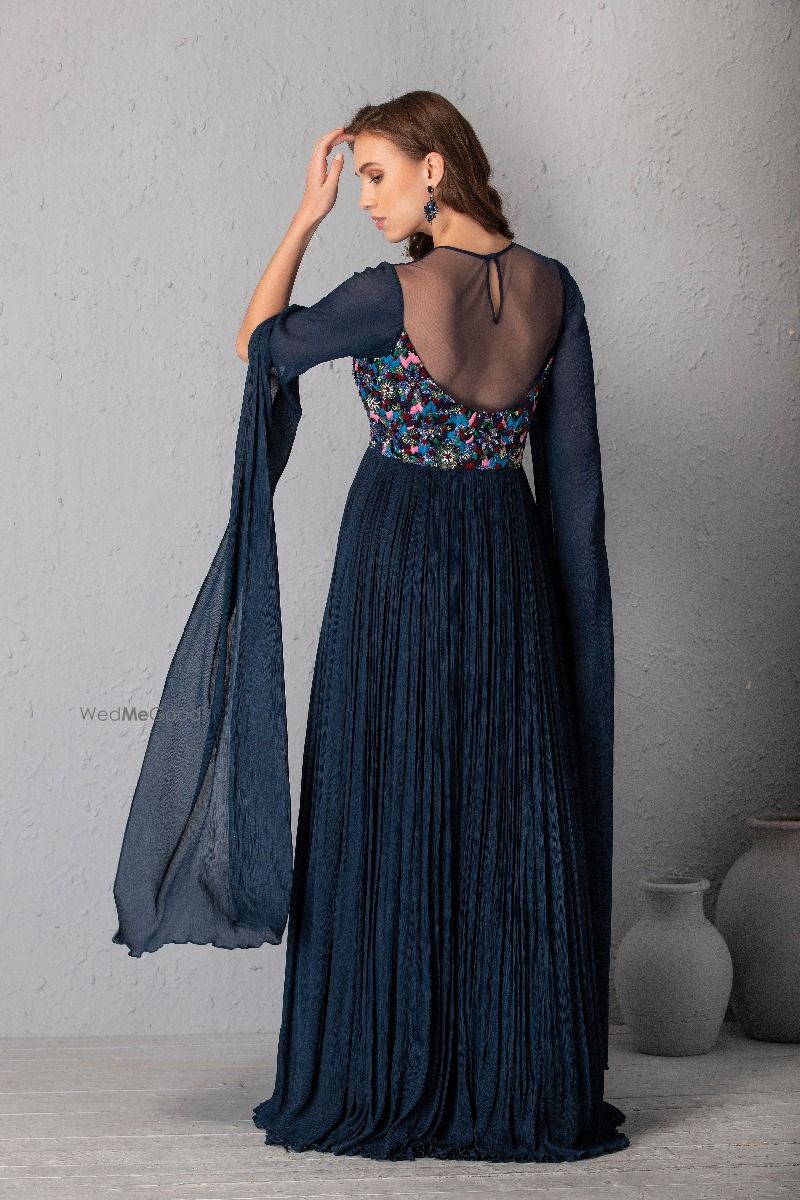 Midnight blue drape sleeves gown by House of Tushaom